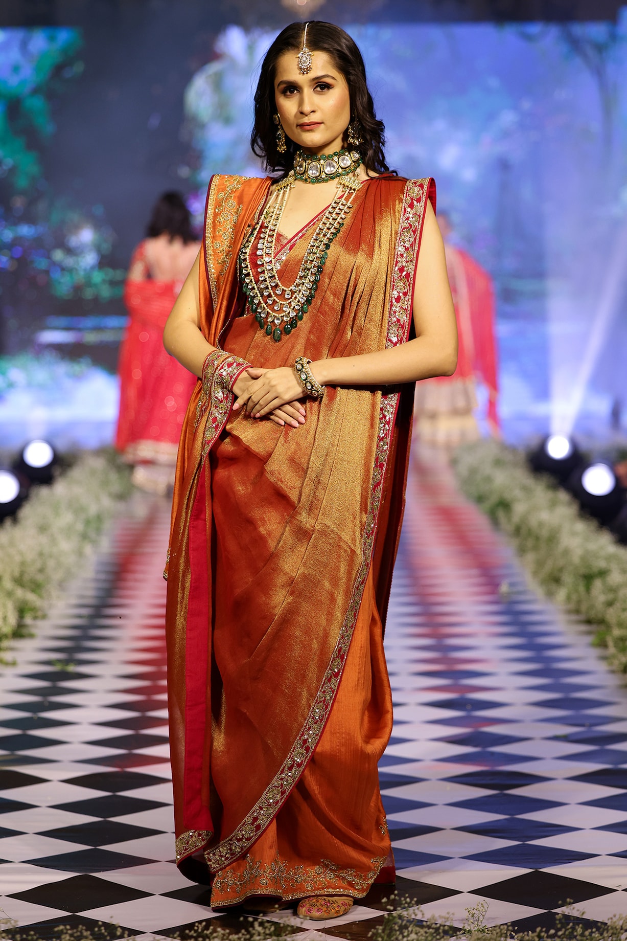 Burnt Orange Tissue & Silk Gota Wedding Saree Set by Neeta Lulla at ...