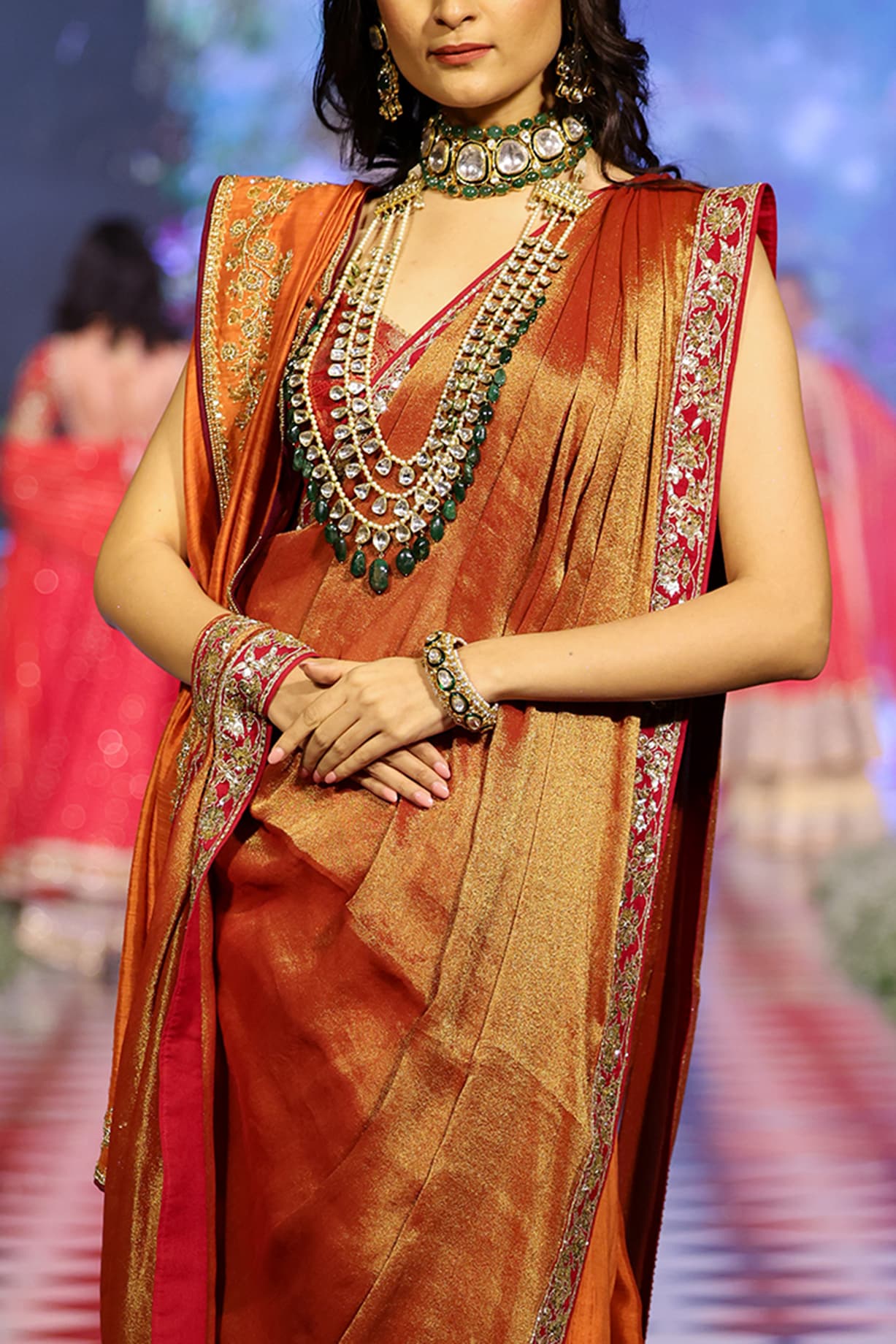 Burnt Orange Tissue & Silk Gota Wedding Saree Set by Neeta Lulla at ...