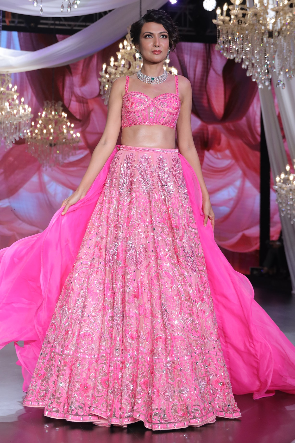 Pink Tulle Sequins & Crystal Embroidered Bridal Lehenga Set by Neeta ...