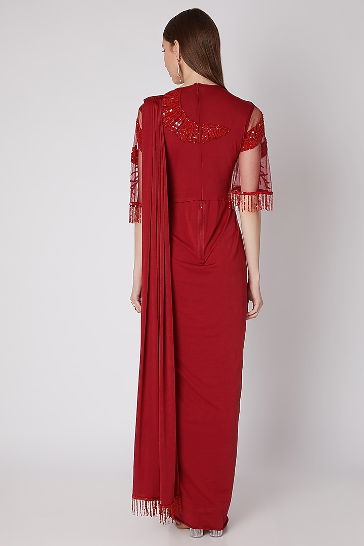 Red Sequins Embroidered Saree Gown by Neeta Lulla at Pernia's Pop Up ...