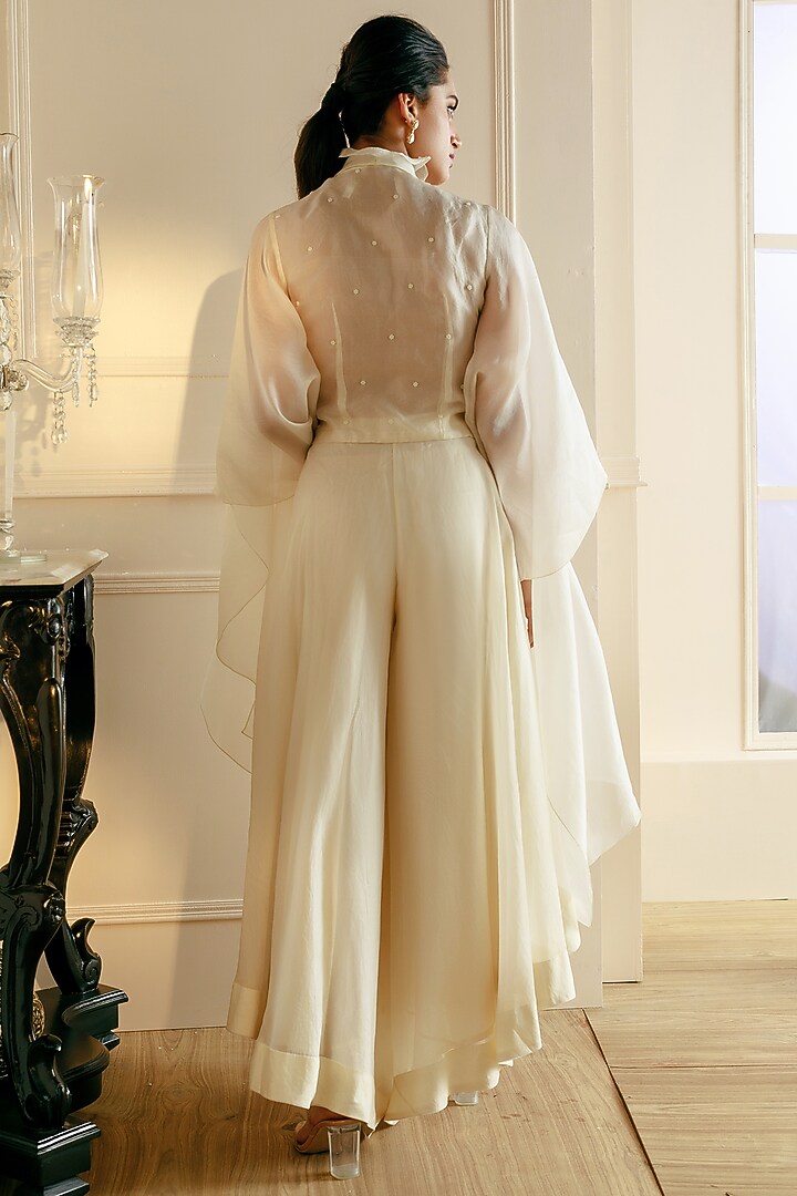 Off-White Organza Hand Embroidered Jacket Set Design by Nehha Nhata at ...