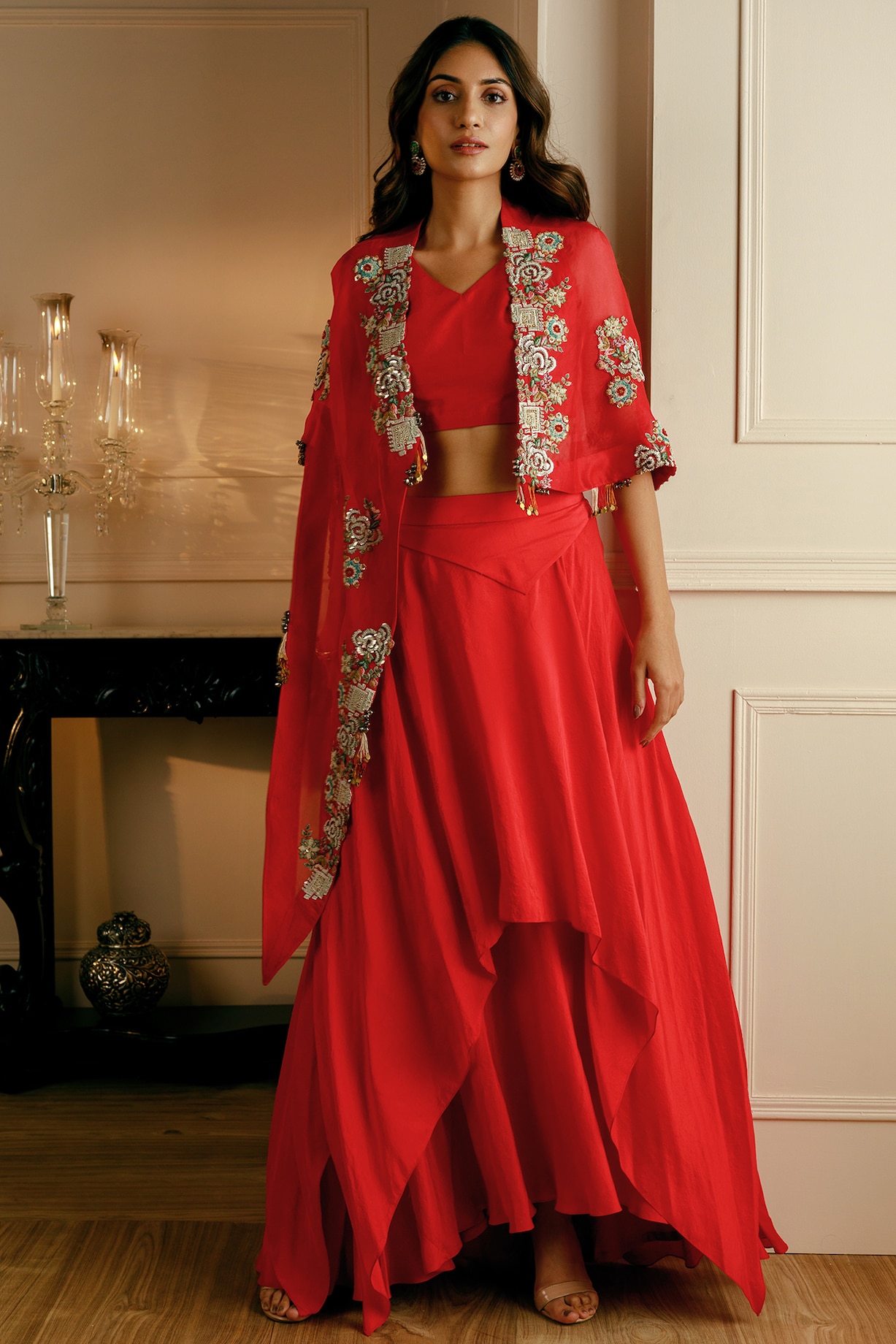 Red Silk & Organza Jacket Wedding Lehenga Set by Nehha Nhata at Pernia ...