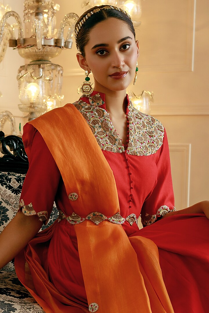 Red Chanderi Embroidered Anarkali Set by Nehha Nhata at Pernia's Pop Up ...