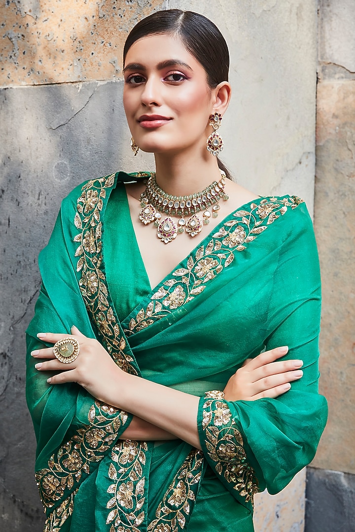 Green Organza Embroidered Saree Set Design by Ranian at Pernia's Pop Up ...