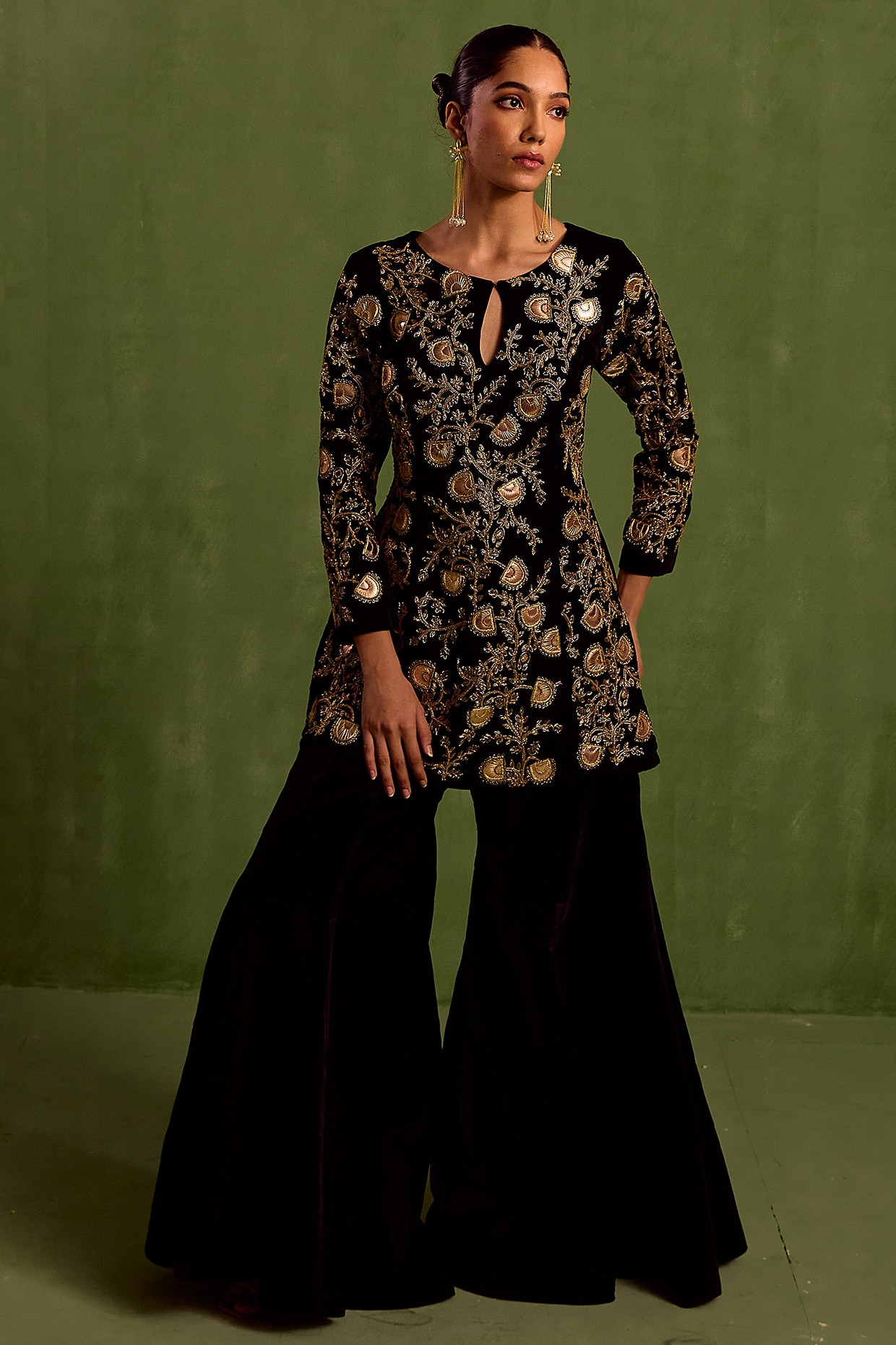 Black Velvet Sharara Set by Neha khullar at Pernia's Pop Up Shop 2025