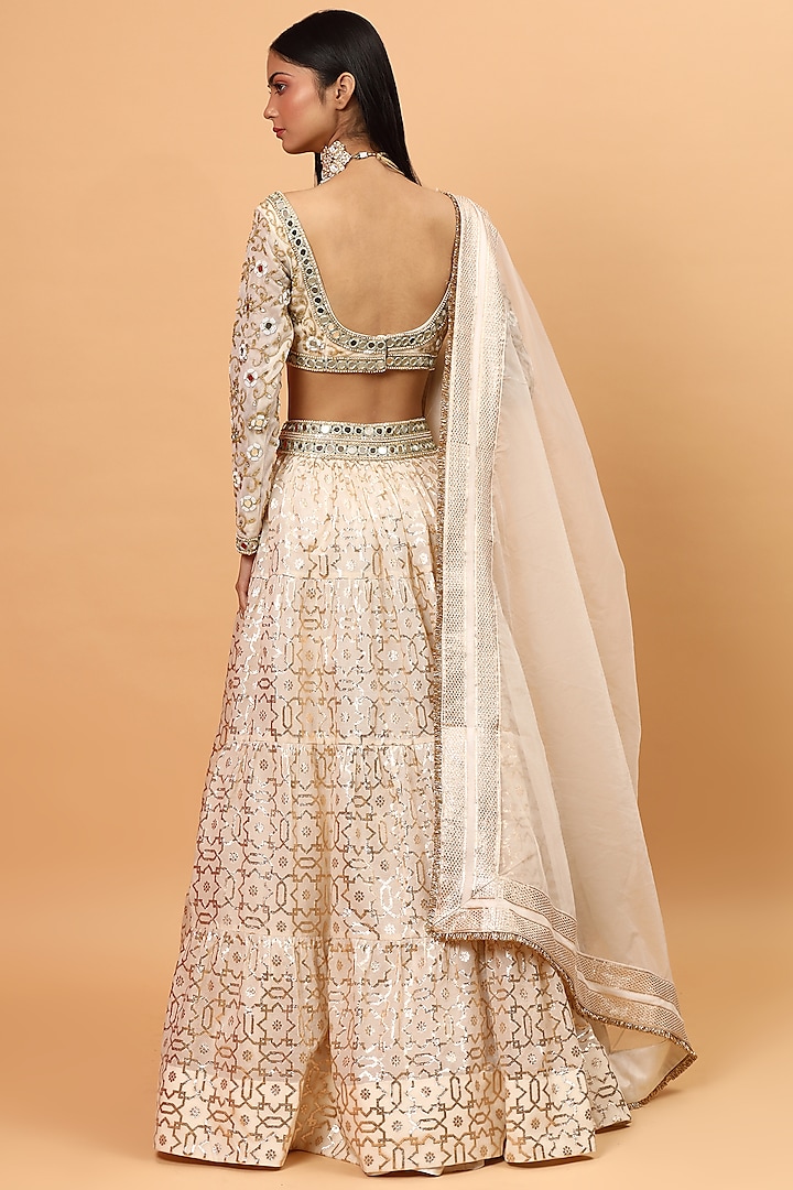 Ivory Chanderi Silk Embroidered Lehenga Set Design by Neha Khullar at ...