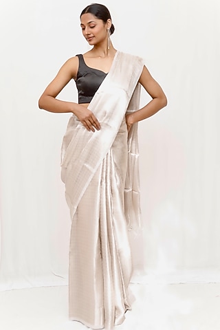 Silver Pure Tissue Zari Work Wedding Saree Set by Neha & Tarun at ...