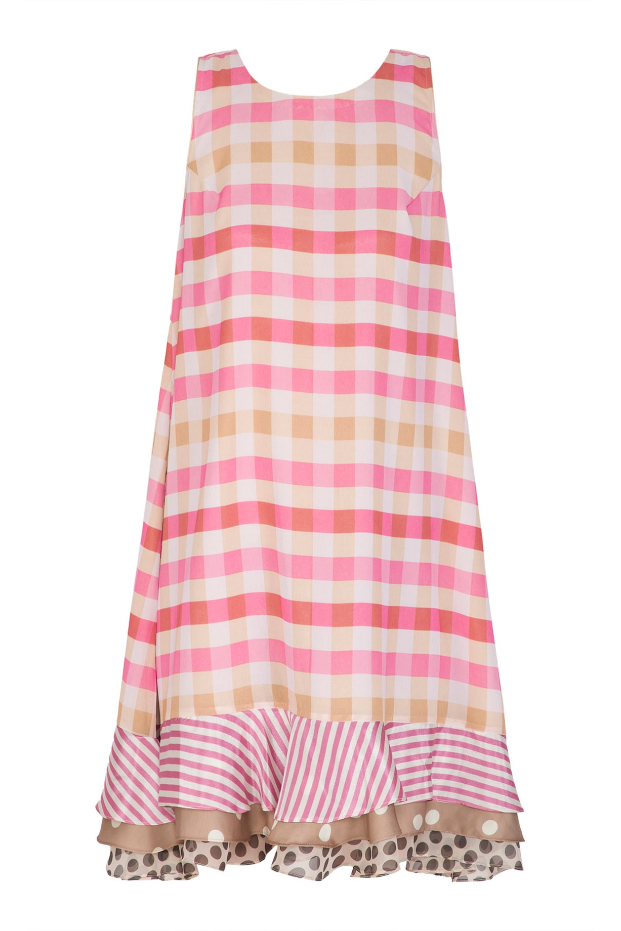 Hot Pink Checks Printed Flared Dress by Nitya Bajaj at Pernia's Pop Up ...