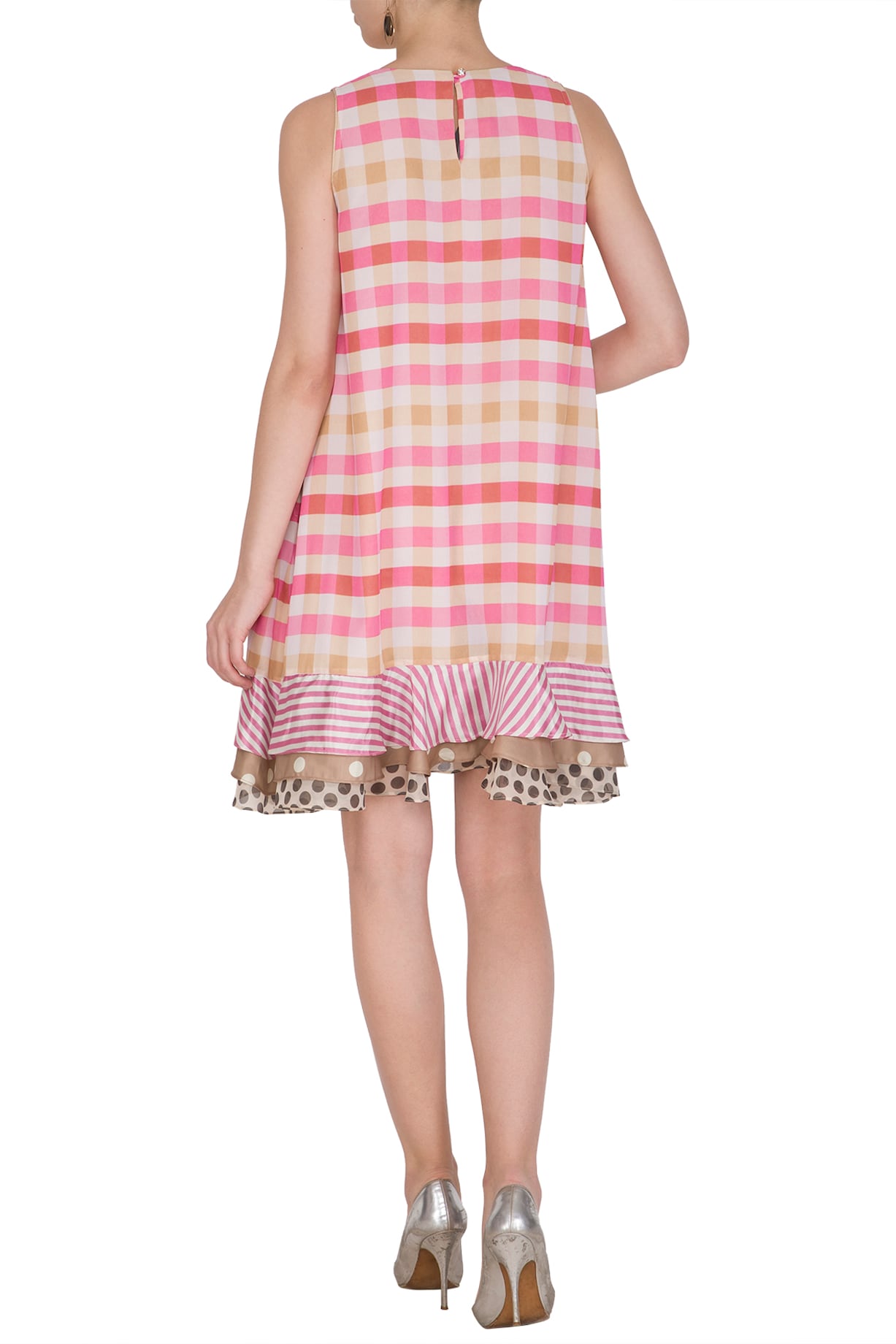 Hot Pink Checks Printed Flared Dress by Nitya Bajaj at Pernia's Pop Up ...