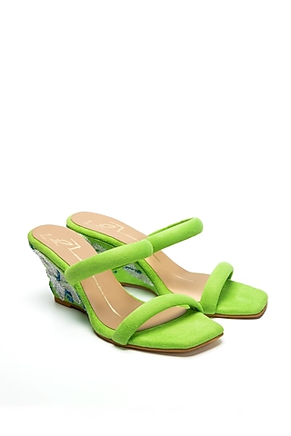 Lime Green Faux Leather Wedges by NIDHI BHANDARI at Pernia's Pop Up ...