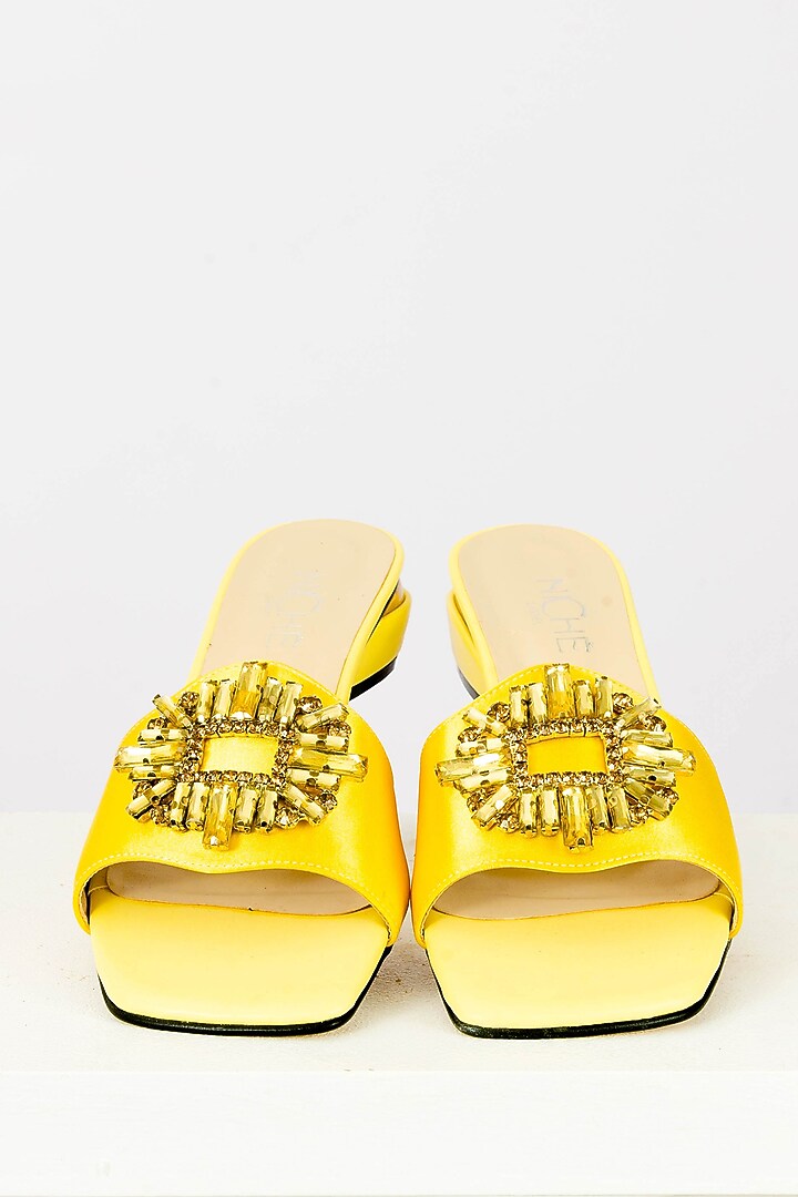 Yellow Art Leather Stone Work Heels by Niche Label at Pernia's Pop Up ...