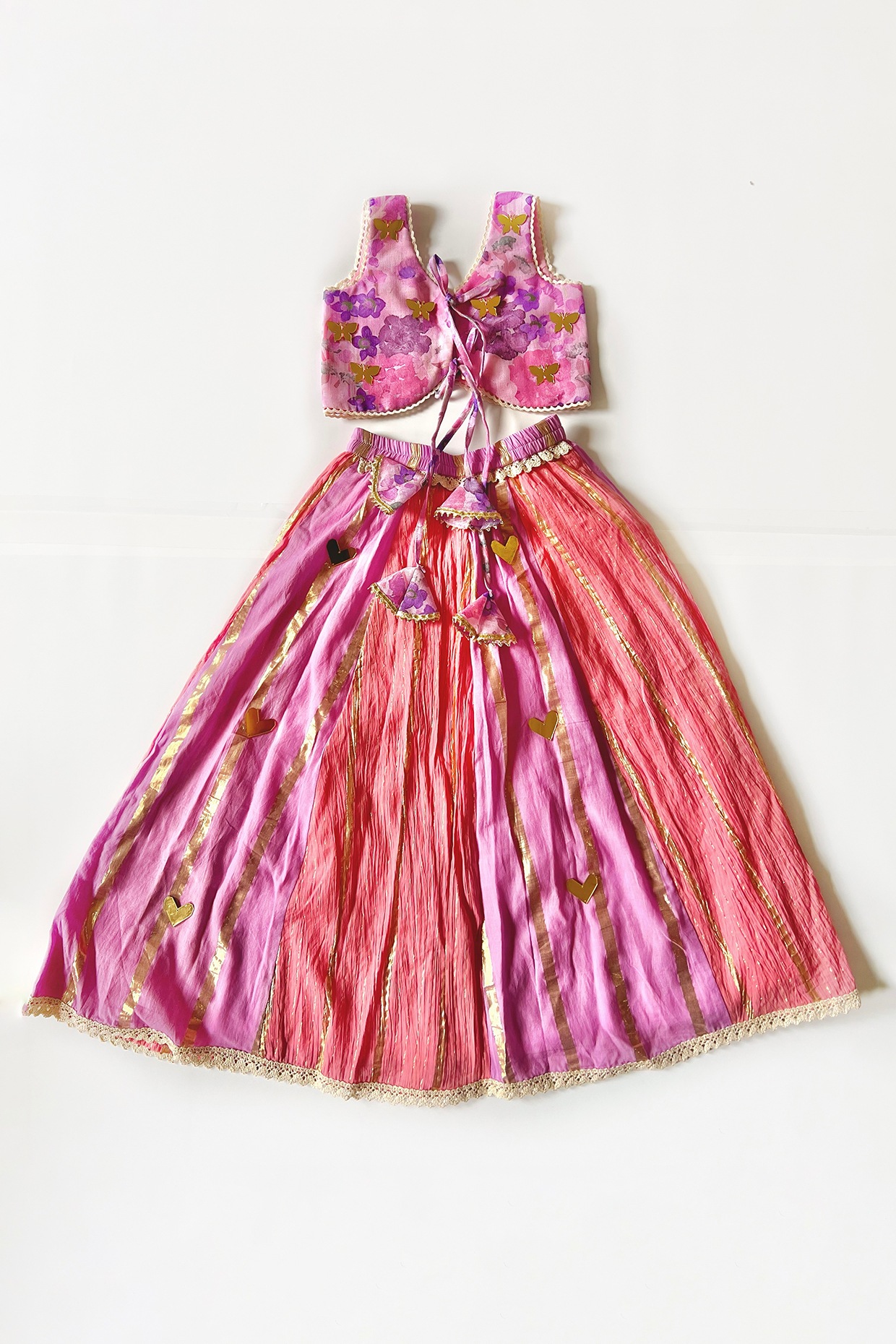 Lilac & Pink Lurex Skirt Set For Girls by Little Nida at Pernia's Pop Up Shop 2025