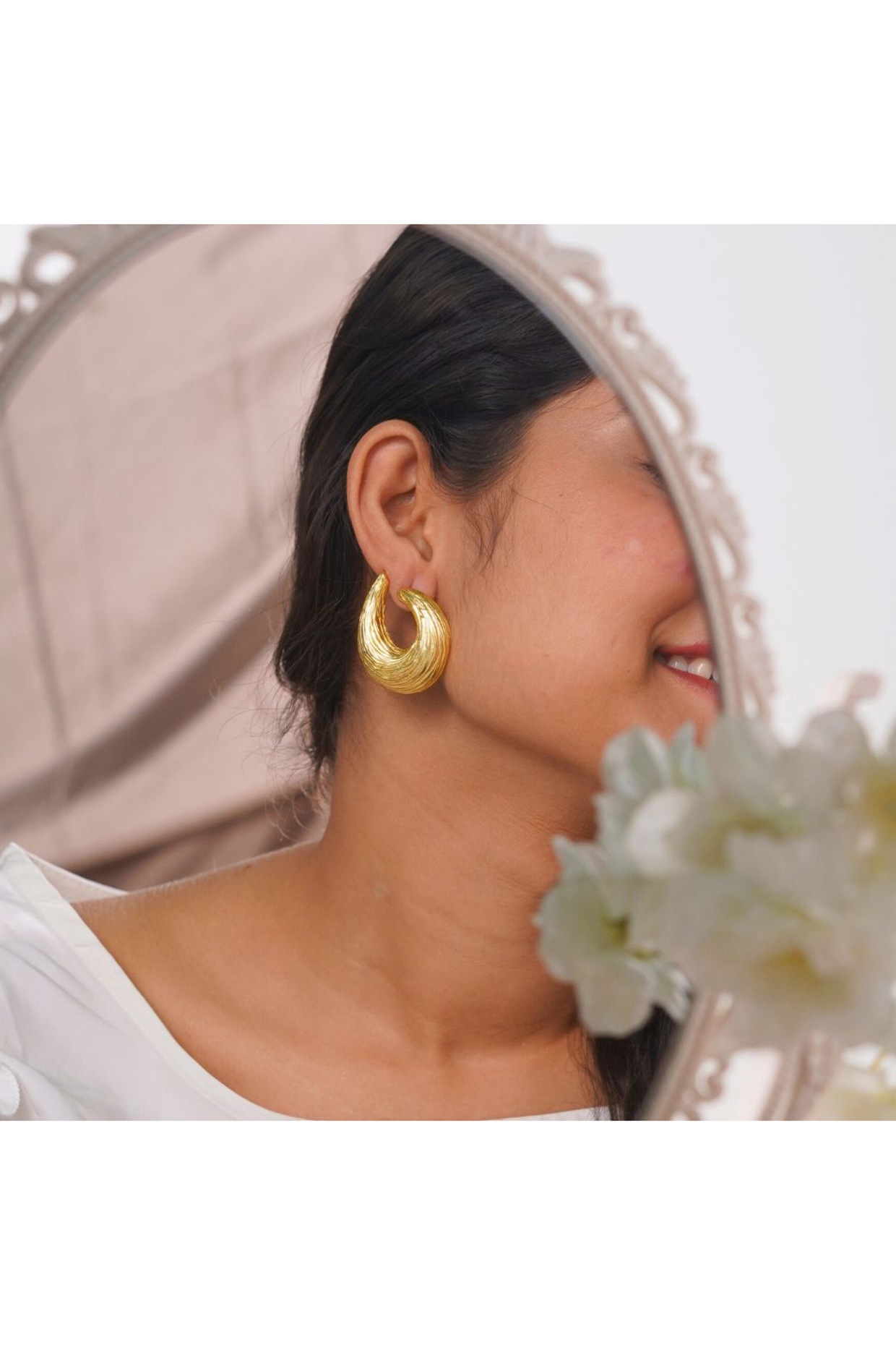 Gold Finish Handcrafted Stud Earrings by NIHIRAA INDIA at Pernia's Pop Up Shop 2025