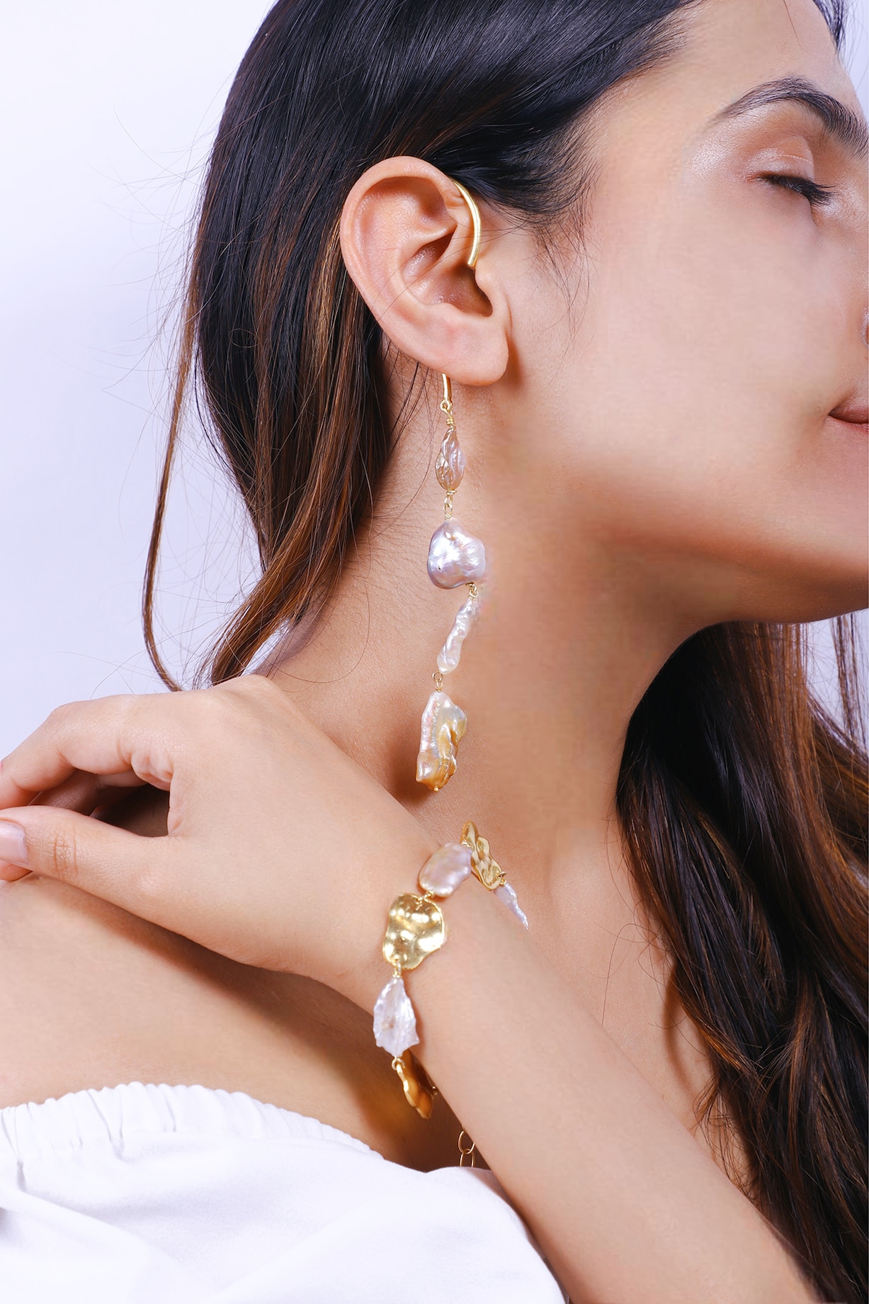 Gold Finish Baroque Pearl Handcrafted Bracelet by NIHIRAA INDIA at Pernia's Pop Up Shop 2025