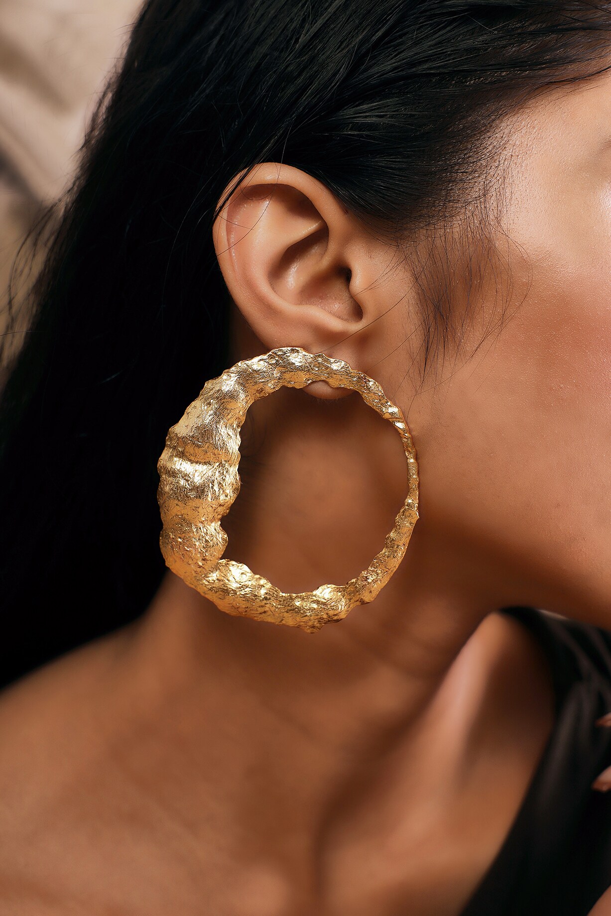 Gold Finish Handcrafted Hoop Earrings by NIHIRAA INDIA at Pernia's Pop Up Shop 2025
