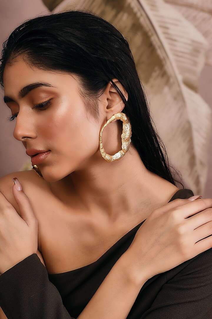 Gold Finish Handcrafted Hoop Earrings by NIHIRAA INDIA at Pernia's Pop Up Shop 2025