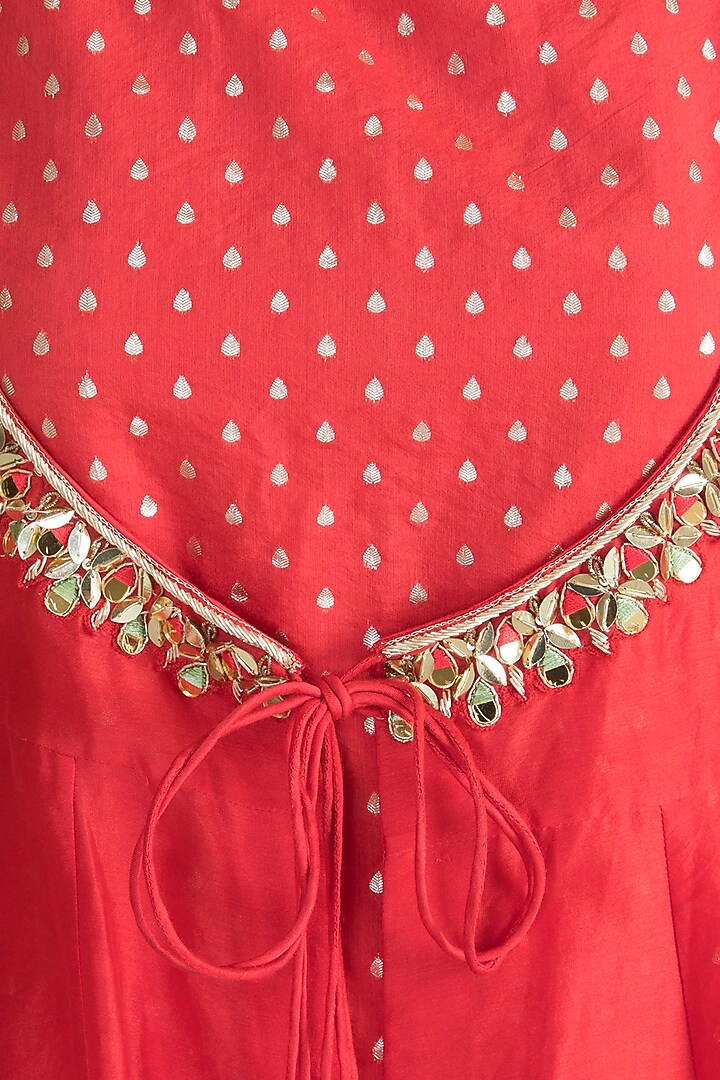 Red Embroidered Kalidar Jacket With Sharara Pants & Inner by NE'CHI at ...