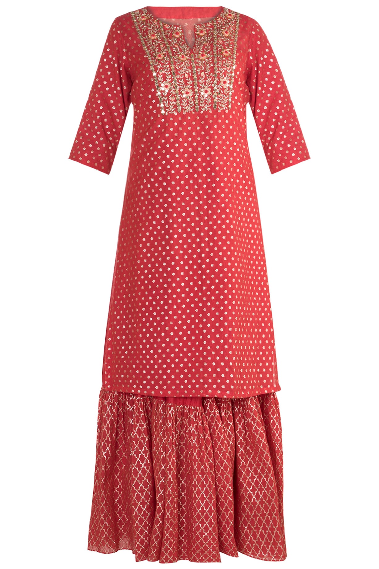 Red Embroidered Sharara Set Design by NE'CHI at Pernia's Pop Up Shop 2024