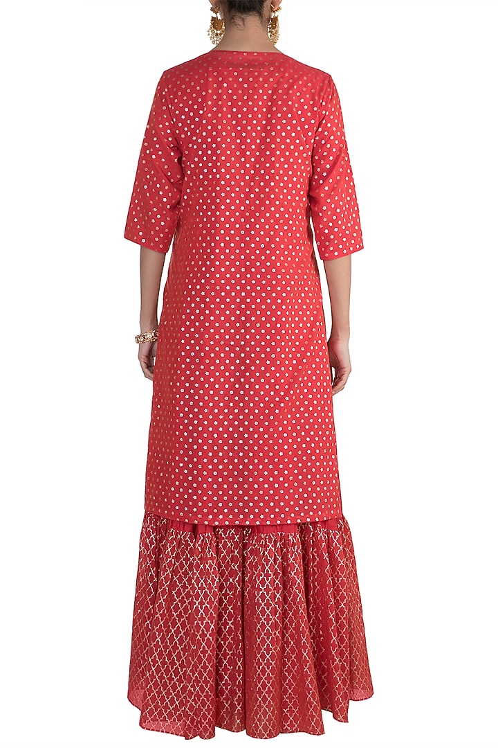 Red Embroidered Sharara Set Design by NE'CHI at Pernia's Pop Up Shop 2024