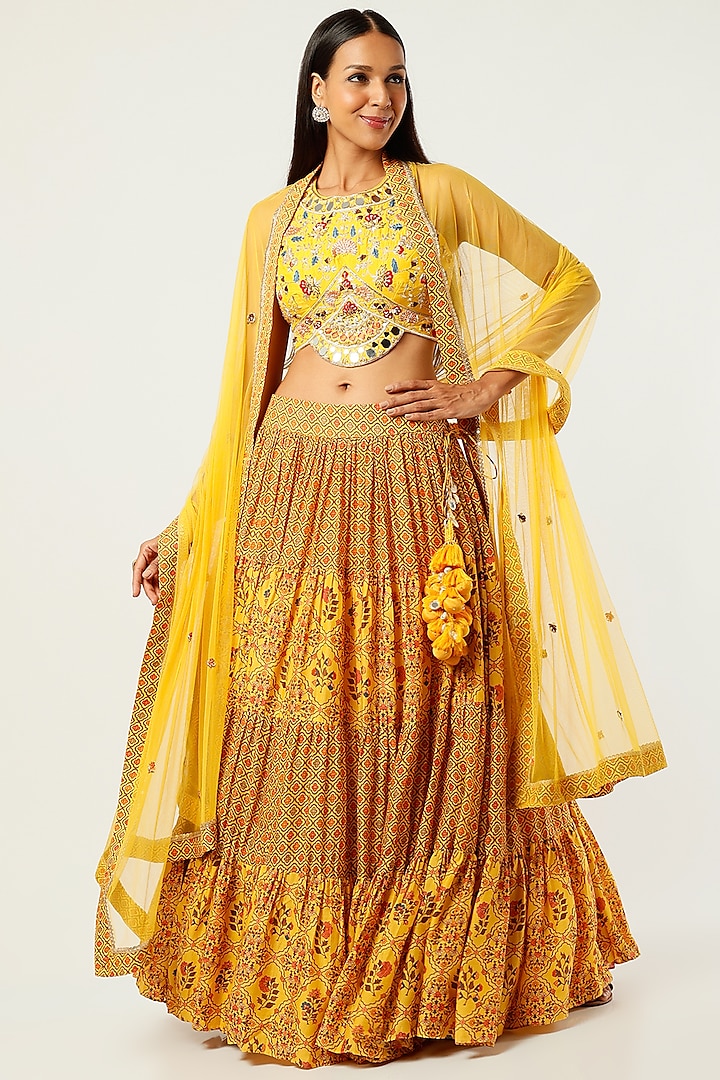 Yellow Floral Printed Wedding Lehenga Set By Nechi At Pernias Pop Up