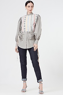 Grey Cotton Shirt With Overlay by NihPri at Pernia's Pop Up Shop 2026