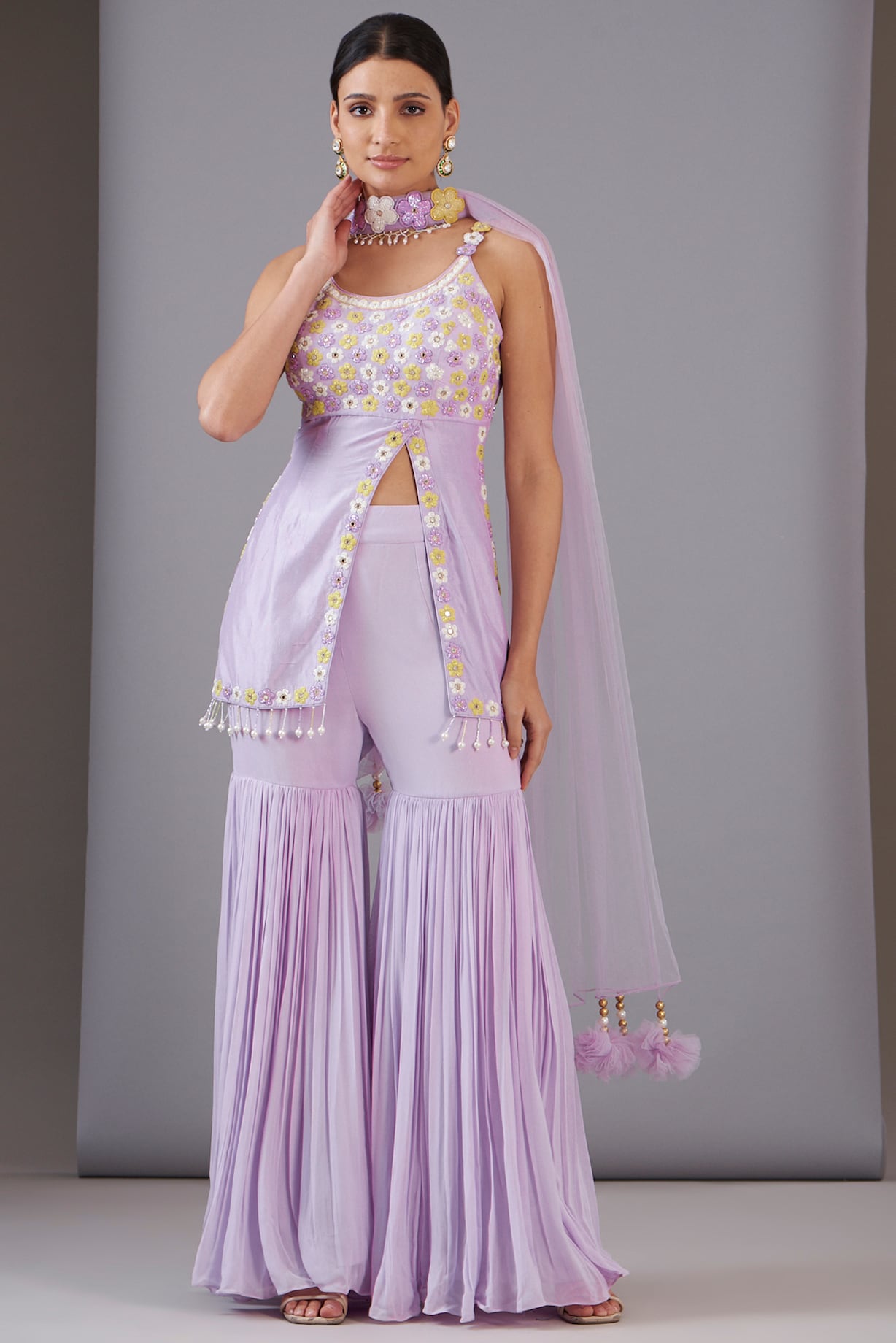Lilac Georgette Gharara Set by NITISHA KASHYAP at Pernia's Pop Up Shop 2025