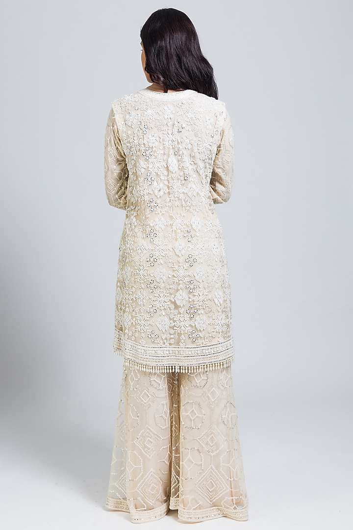 Nude Net Sequins & Moti Hand Embellished Long Jacket Set by NIMA ...