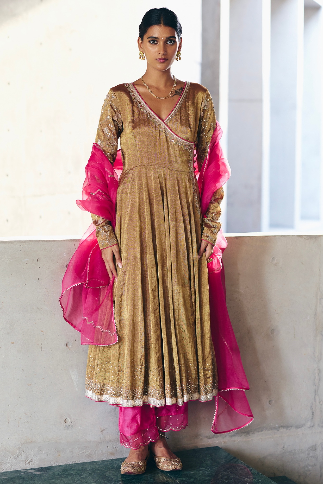 Bronze Tissue Hand Embroidered Anarkali Set by Label Nimbus at Pernia's ...