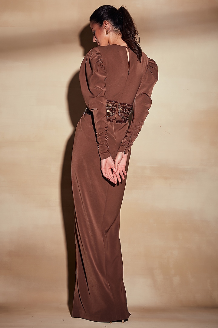 Chocolate Brown Luxe Suiting Maxi Dress by Nikita Mhaisalkar at Pernia ... Chocolate Brown Luxe Suiting Maxi Dress by Nikita Mhaisalkar at Pernia ...