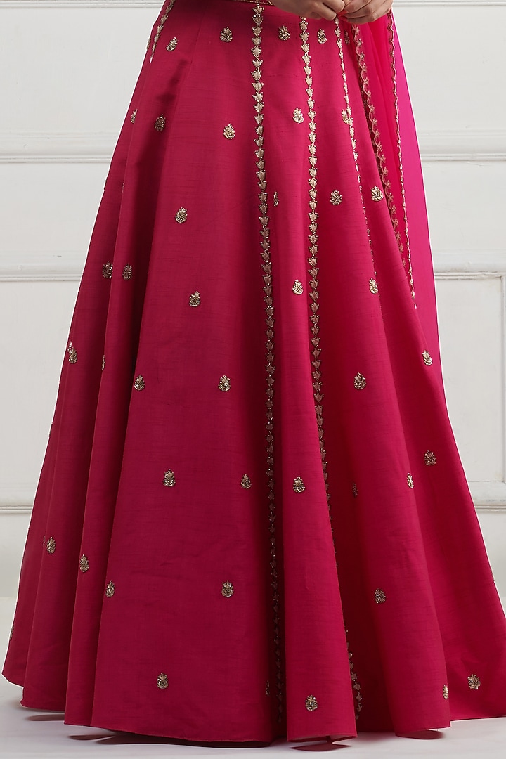 Pink Georgette Hand Embroidered Wedding Lehenga Set by Nishta Studio at ...