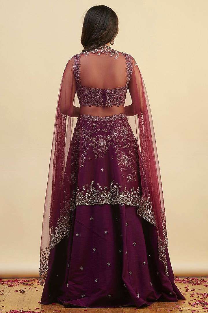 Purple Raw Silk Hand Embroidered Lehenga Set Design by Nishta Studio at ...