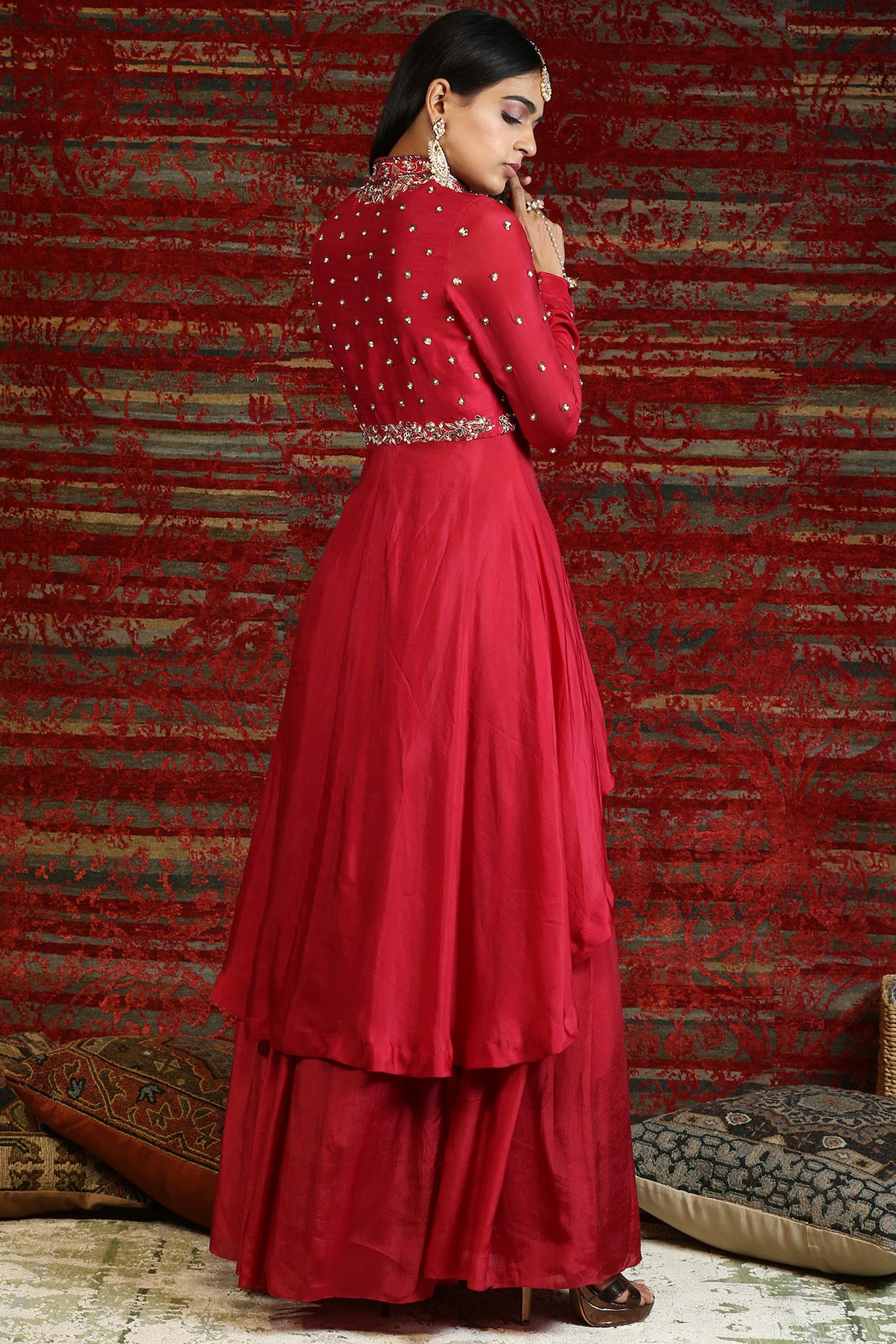 Ruby Red Hand Embroidered Jacket Set by NITISHA at Pernia's Pop Up Shop ...