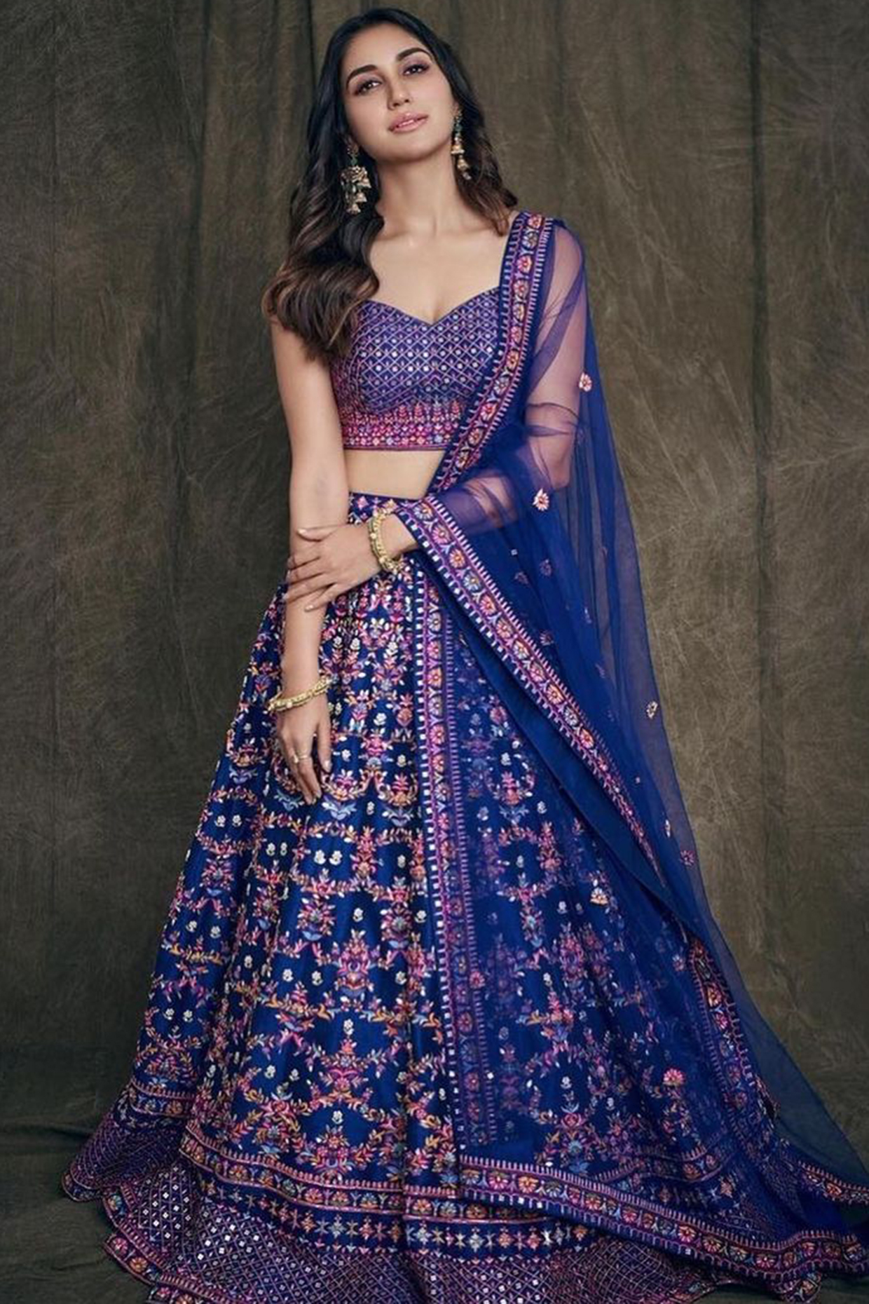 Blue Dupion Silk Embroidered Wedding Lehenga Set By Chamee And Palak At