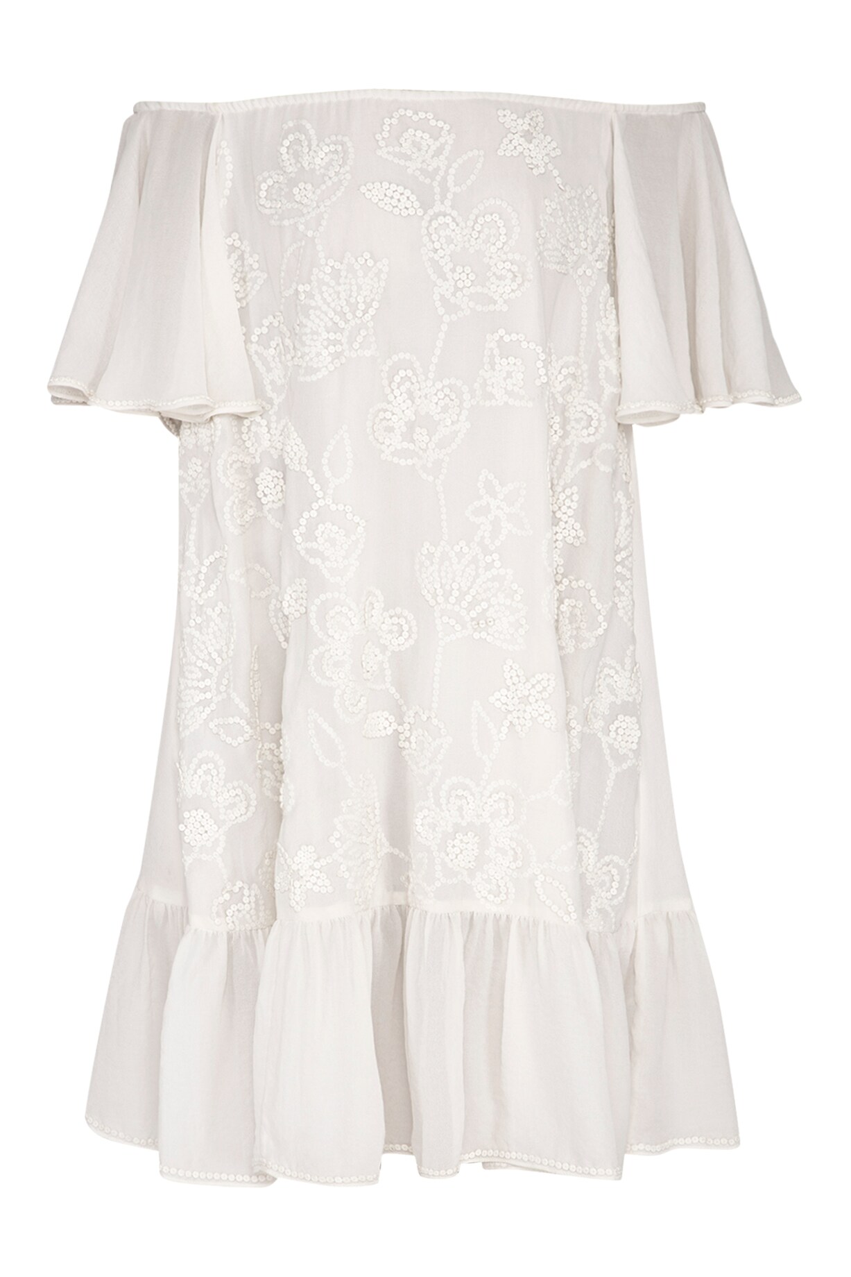 Ivory Hand Embroidered Frill Dress Design by Namrata Joshipura at ...