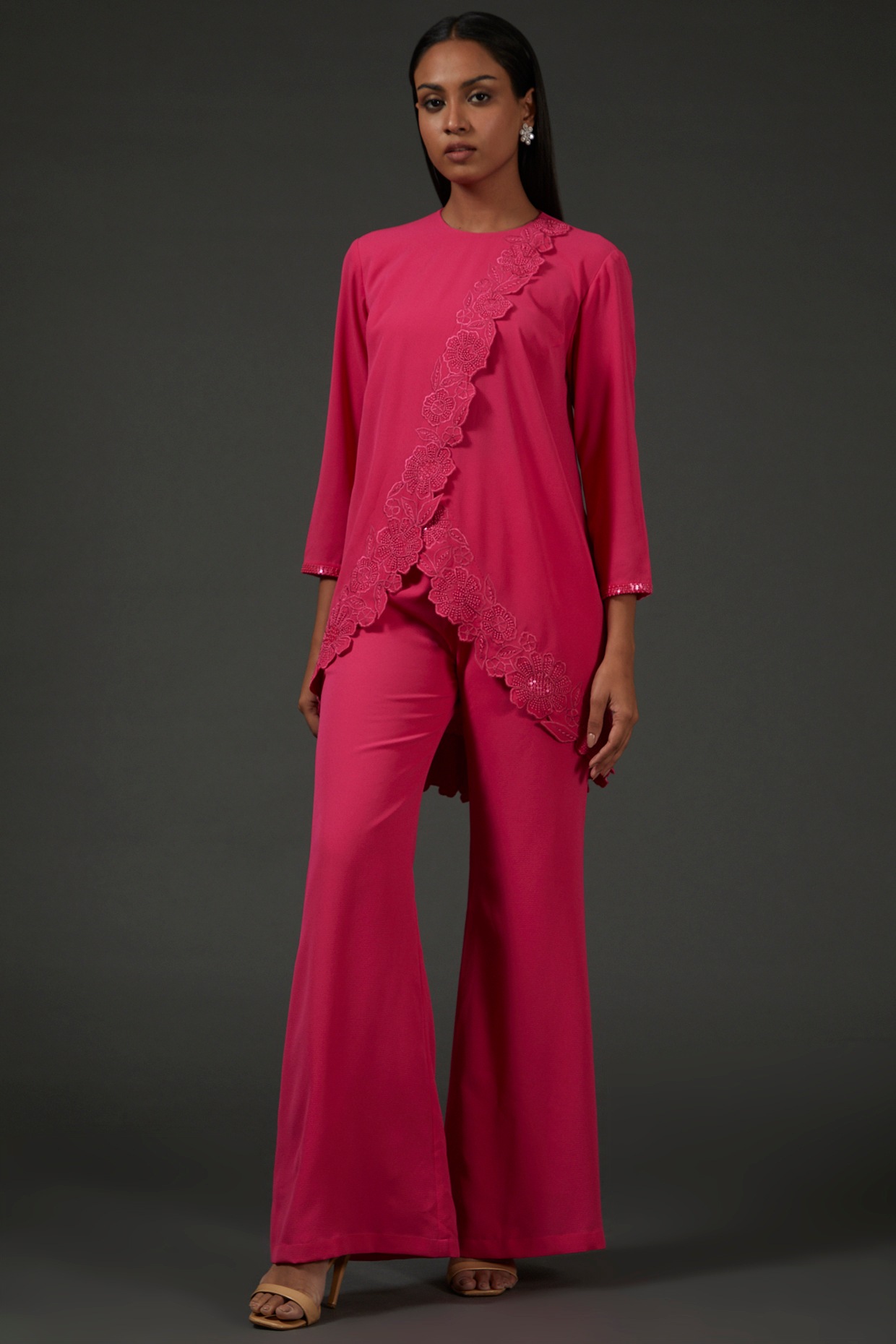 Fuchsia Snake Crepe Embroidered Co-Ord Set by Namrata Joshipura at ...