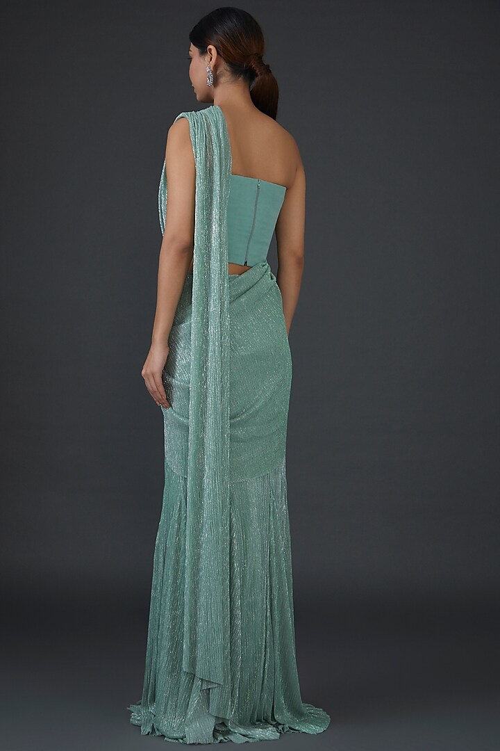 Jade Shimmer Crepe Embellished Draped Saree Set by Namrata Joshipura at Pernia's Pop Up Shop 2025