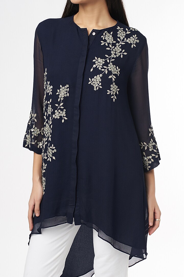 Navy Blue Embroidered Tunic by Namrata Joshipura at Pernia's Pop Up ...