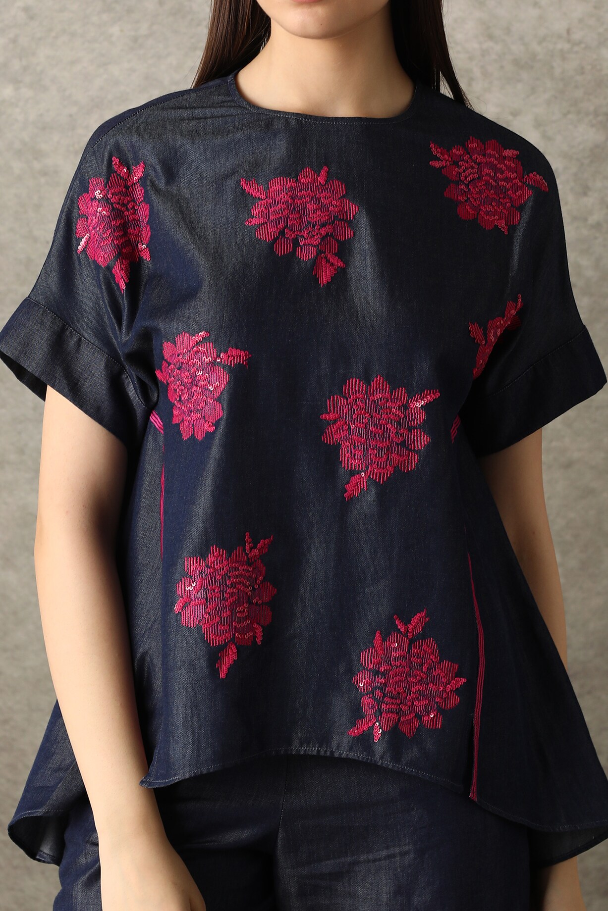 Blue Embroidered Denim Top by Namrata Joshipura at Pernia's Pop Up Shop ...