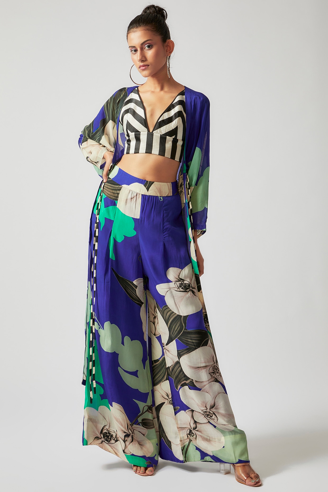 Cobalt Blue Crepe Digital Printed Jacket Set by Nupur Kanoi at Pernia's ...