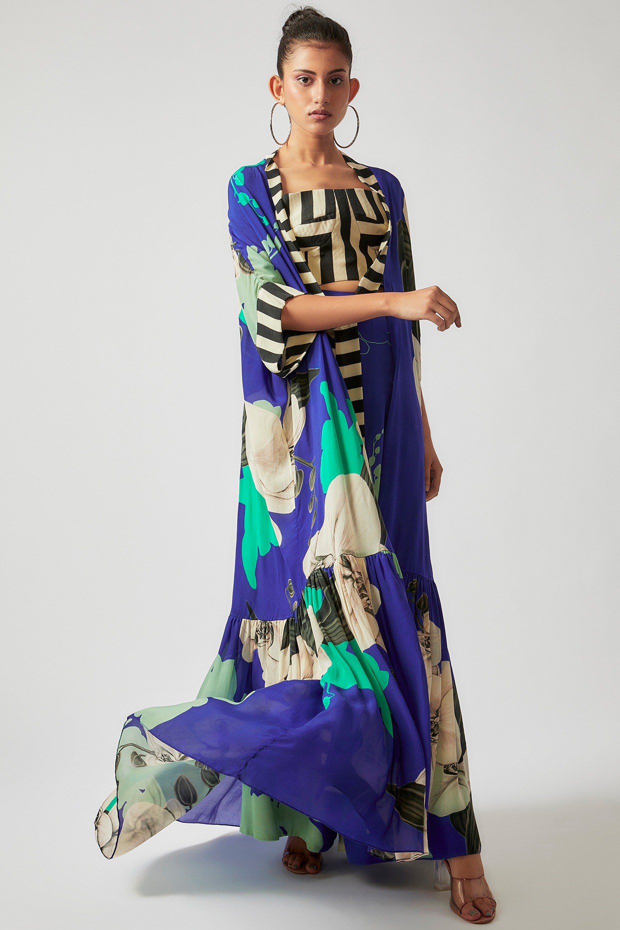 Cobalt Blue Crepe Digital Printed Jacket Set by Nupur Kanoi at Pernia's ...