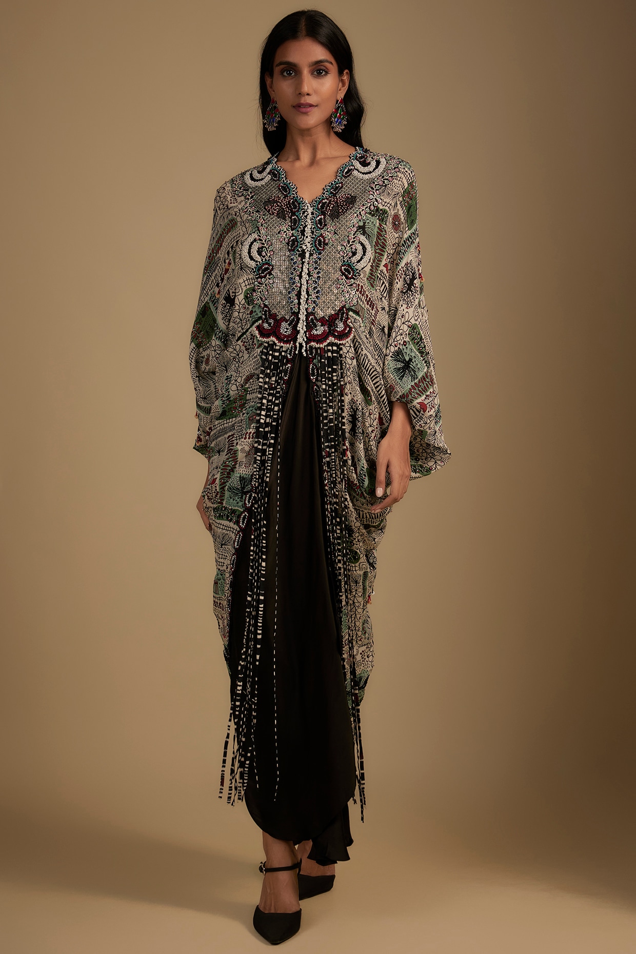 Black Satin Pick-Up Skirt Set by Nupur Kanoi at Pernia's Pop Up Shop 2025