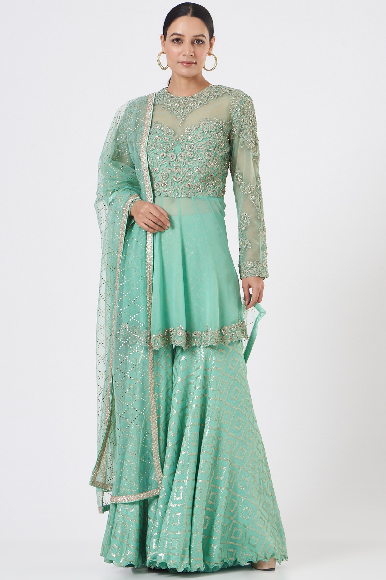 Mint Green Net Georgette Sharara Set by NITIKA GUJRAL at Pernia's Pop ...