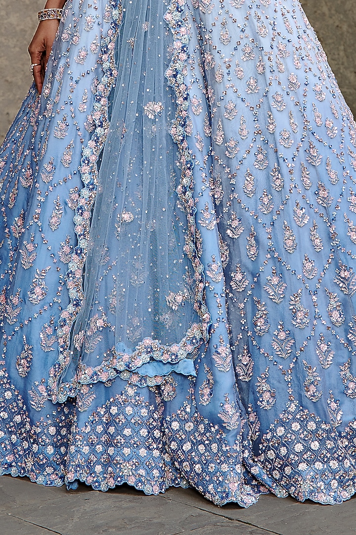 Ink Blue Organza Sequins Embroidered Lehenga Set Design by NITIKA ...