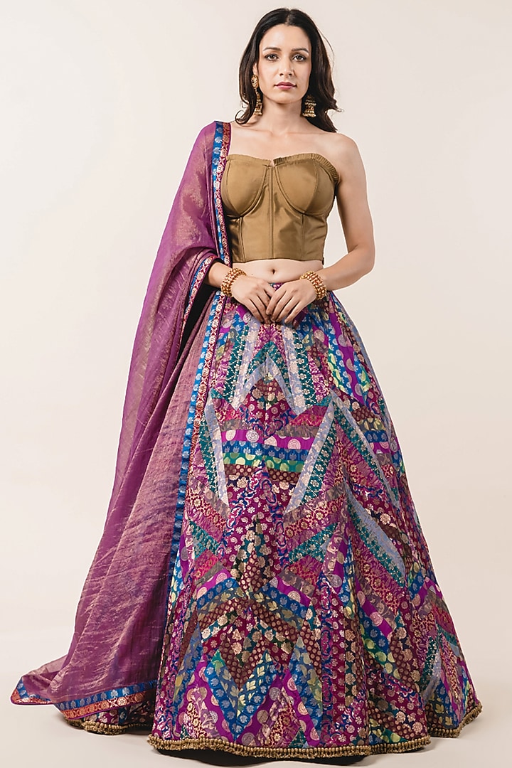 Multi Colored Brocade Bridesmaid Wedding Lehenga Set By Nitika Gujral