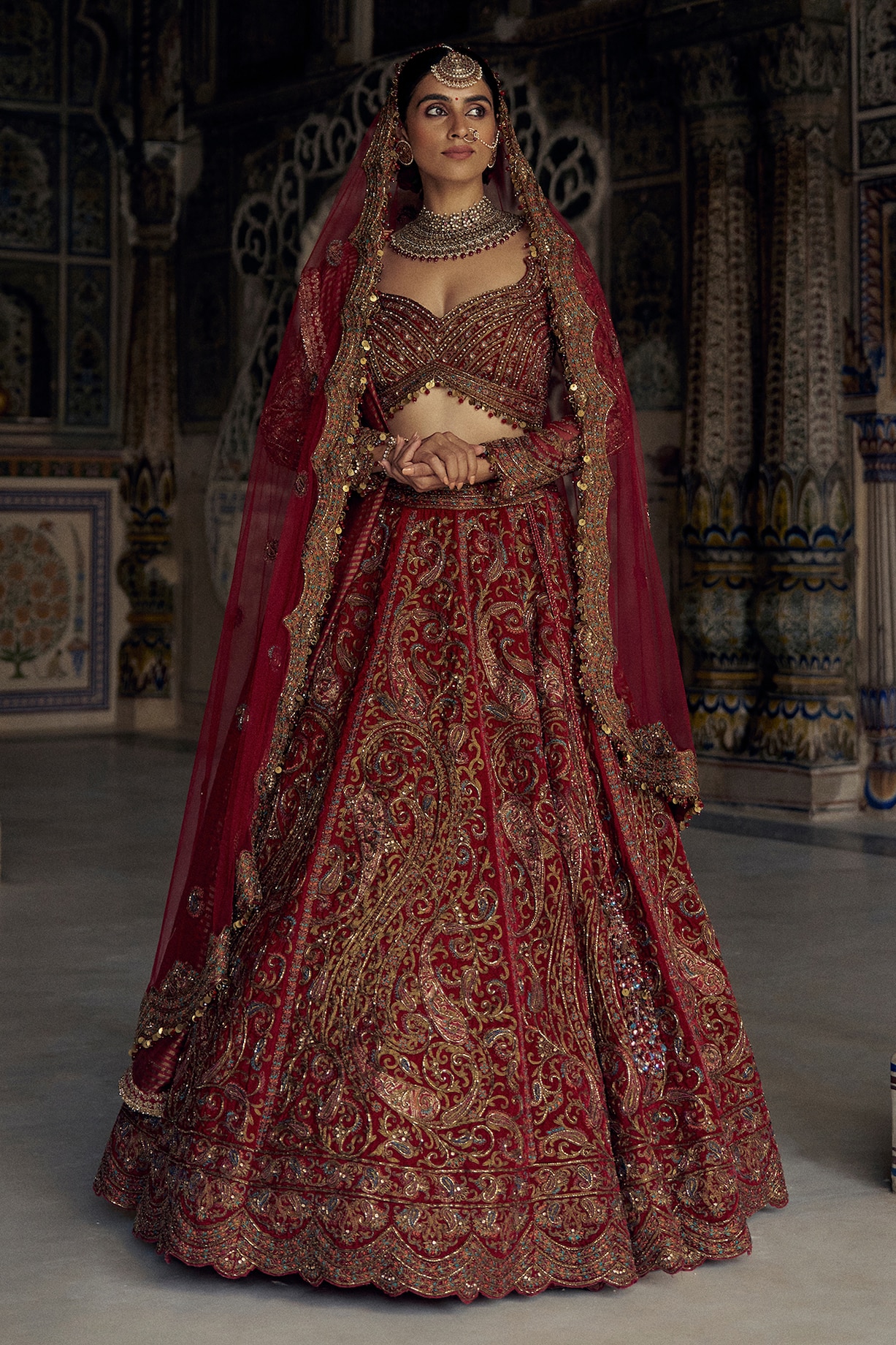 Red Raw Silk Dabka & Sequins Embroidered Bridal Lehenga Set by NITIKA ...