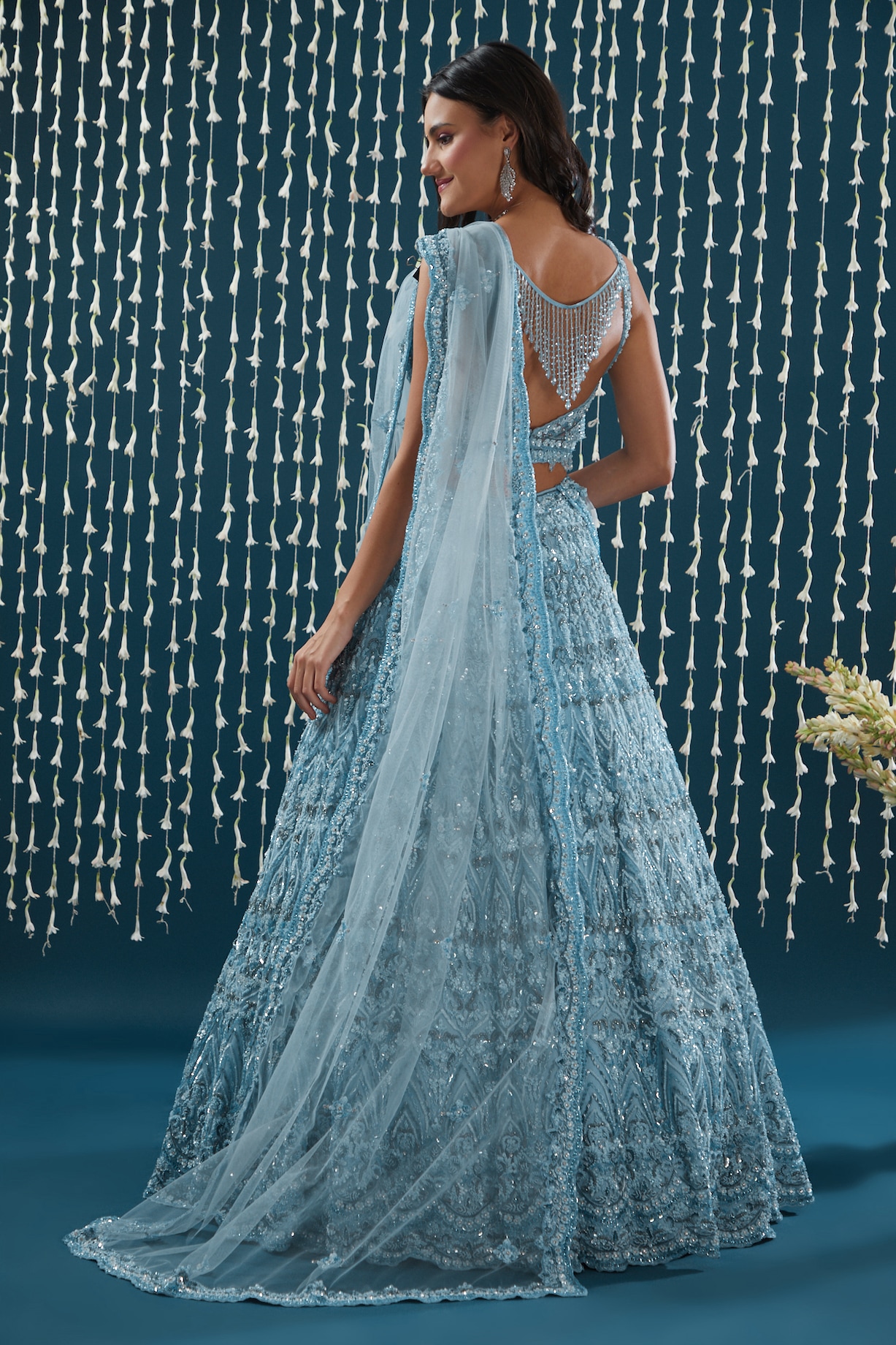 Powder Blue Tulle Sequins Embroidered Bridal Lehenga Set by NITIKA ...