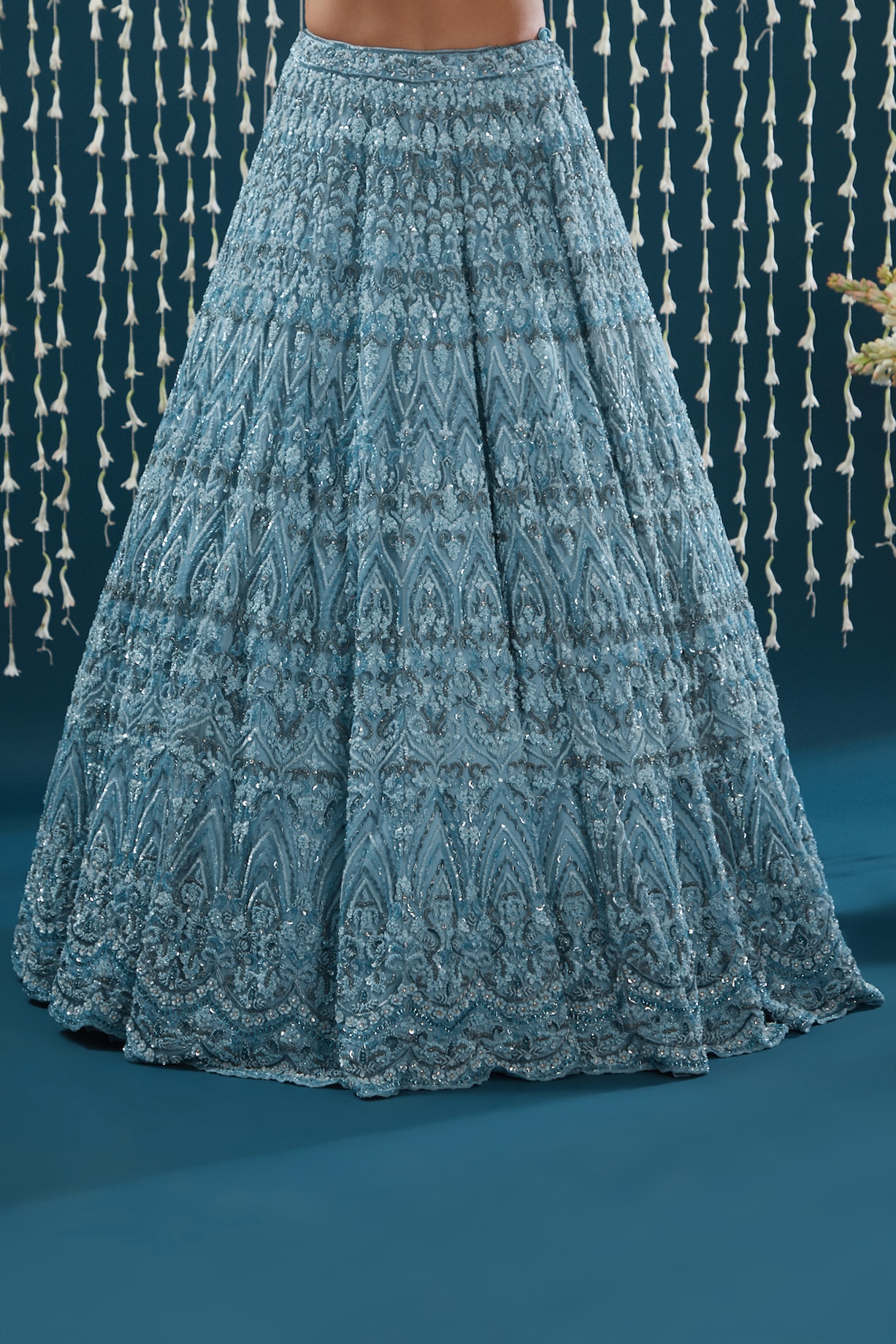 Powder Blue Tulle Sequins Embroidered Bridal Lehenga Set by NITIKA ...
