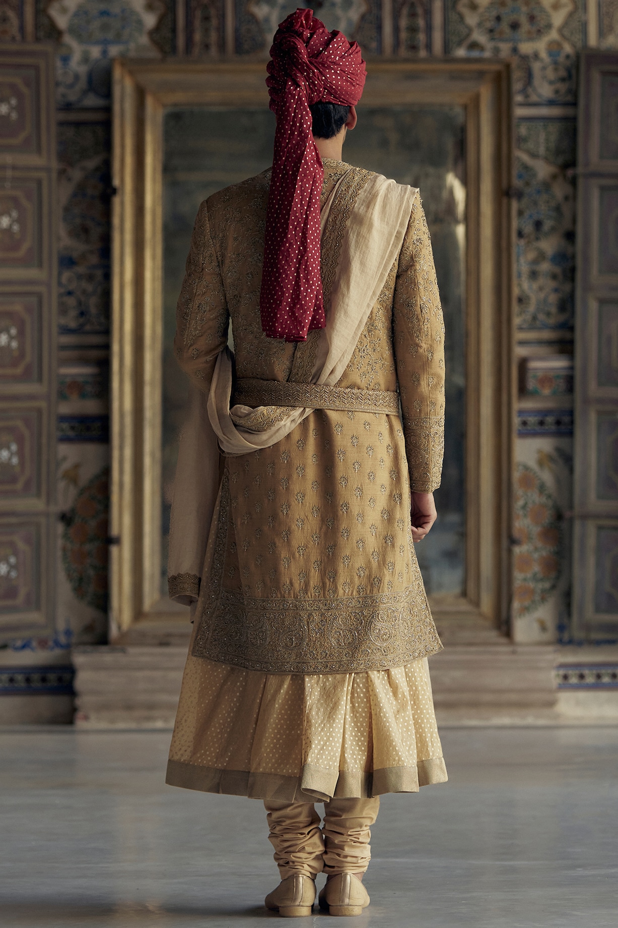 Gold Matka Silk Angrakha Groom Sherwani Set by NITIKA GUJRAL MEN at ...