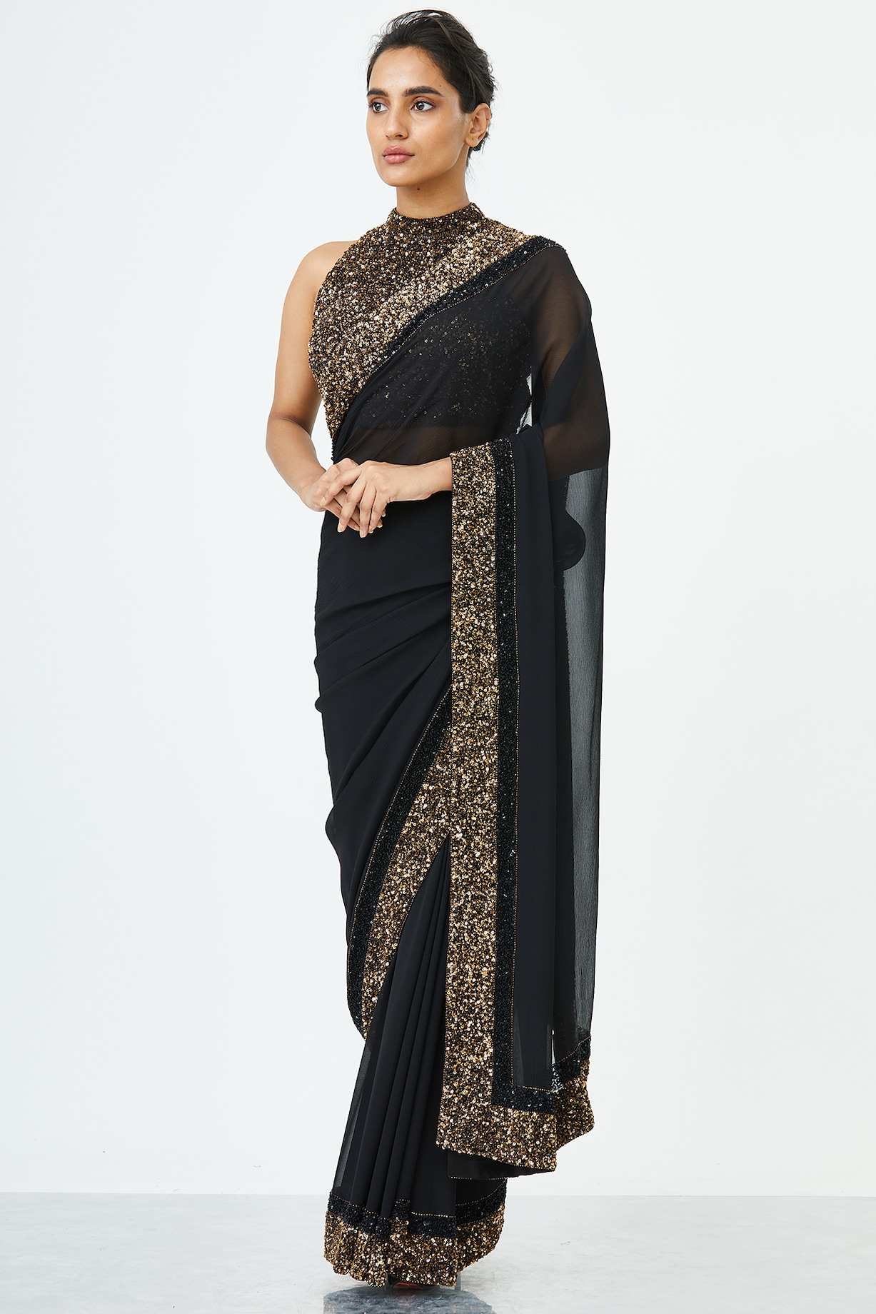 Black Embroidered Saree Set By Nakul Sen At Pernias Pop Up Shop 2025