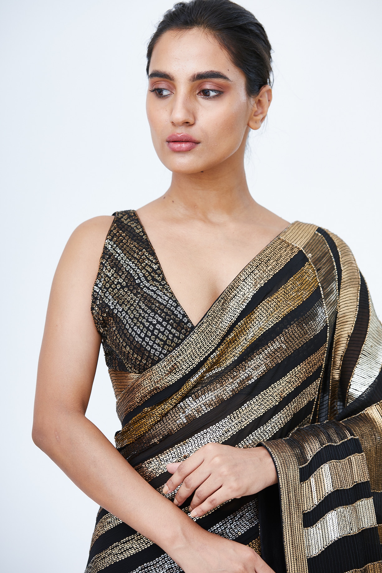 Black Embroidered Striped Saree Set by Nakul Sen at Pernia's Pop Up ...